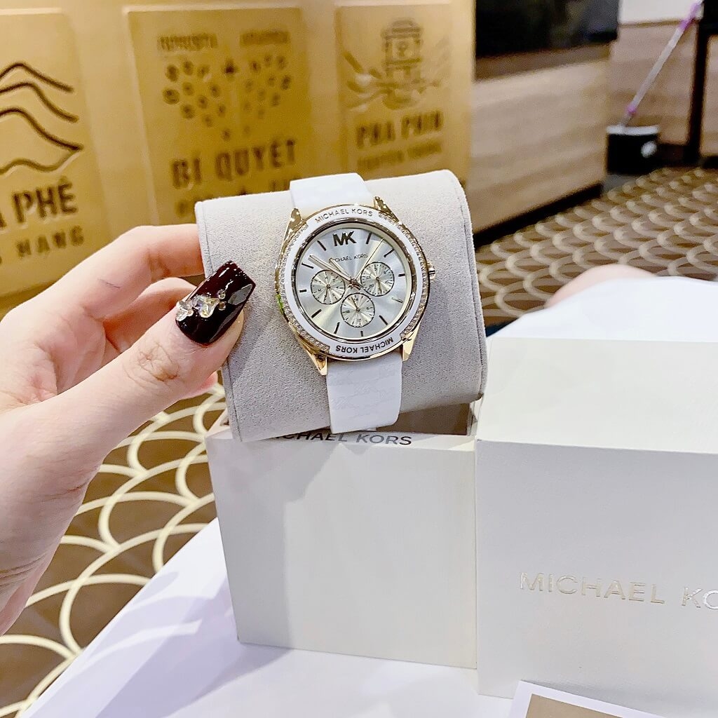 Đồng Hồ Nữ Michael Kors Oversized Jessa MK7267 Dây Silicon Trắng 40mm ...