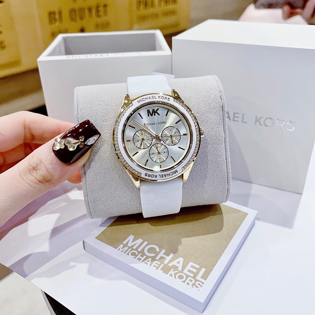 Đồng Hồ Nữ Michael Kors Oversized Jessa MK7267 Dây Silicon Trắng 40mm ...