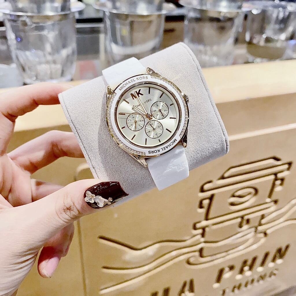 Đồng Hồ Nữ Michael Kors Oversized Jessa MK7267 Dây Silicon Trắng 40mm ...