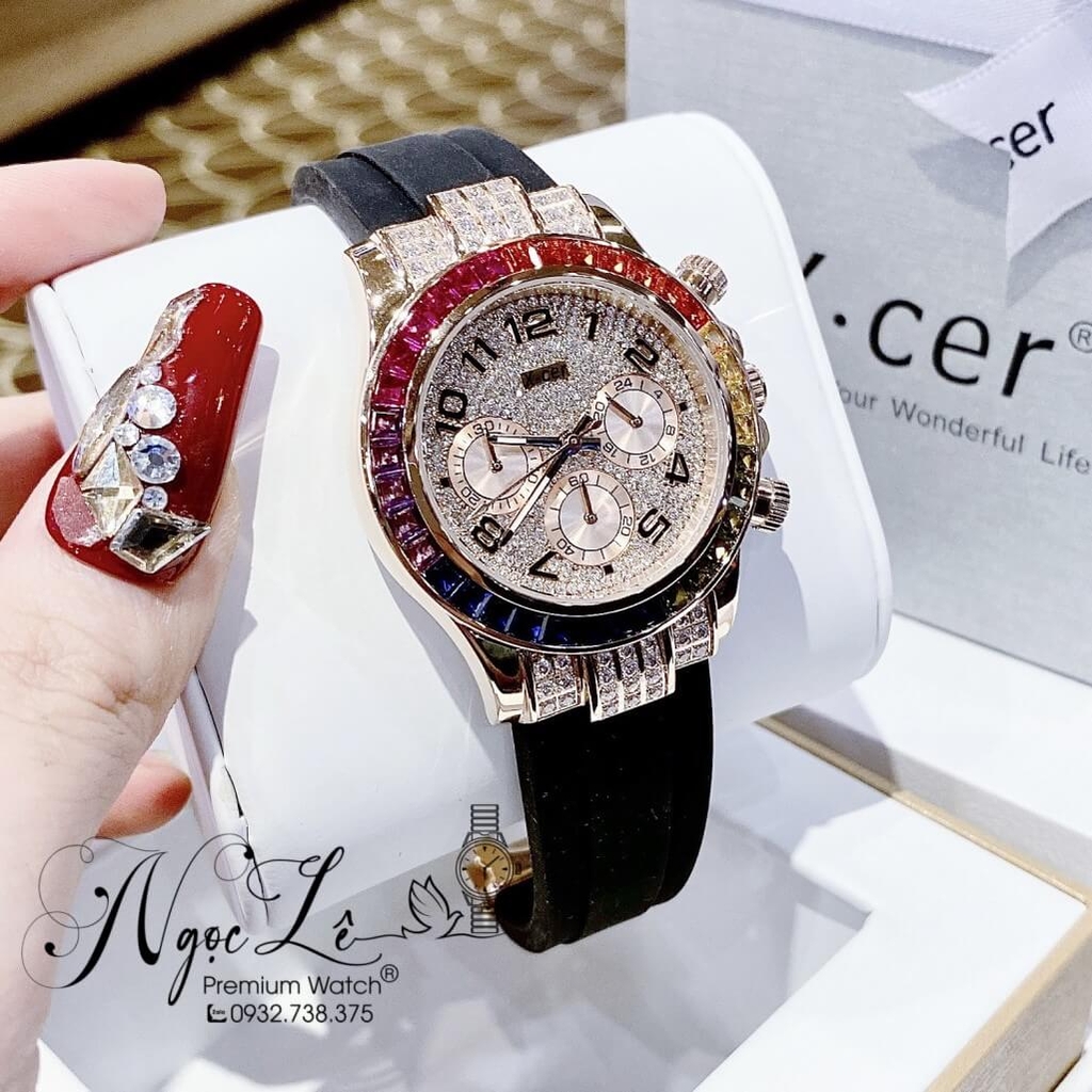 Đồng Hồ Nữ X-Cer B0617 Dây Silicone Đen Đá Màu Vỏ Rose 38mm Chính Hãng ...