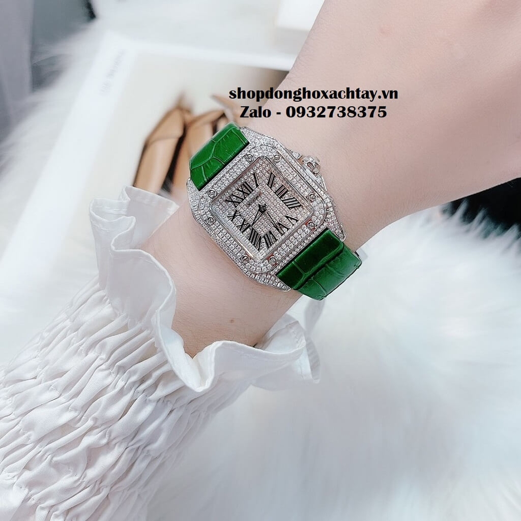 Đồng Hồ Nữ X-cer Dây Da Xanh Lá Mặt Vuông Vỏ Silver B0593 36mm Shop ...