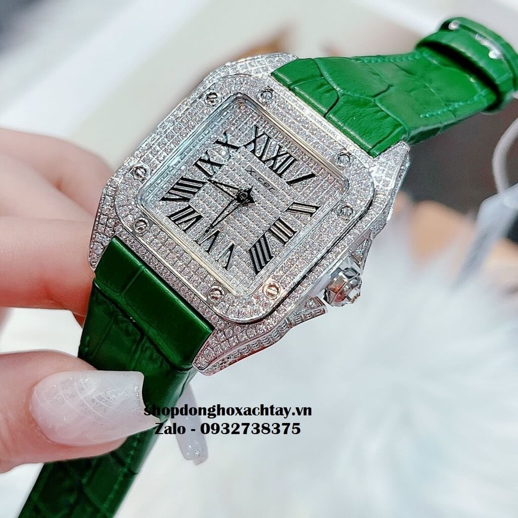Đồng Hồ Nữ X-cer Dây Da Xanh Lá Mặt Vuông Vỏ Silver B0593 36mm Shop ...