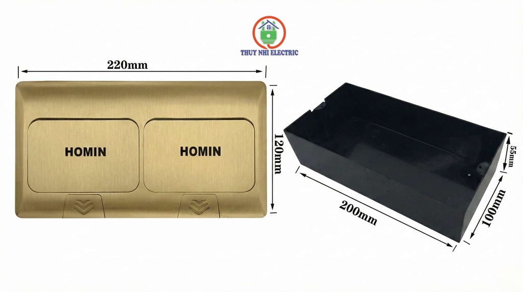 Ổ Cắm Âm Sàn Đôi Homin HM-AS2205-TV (Màu Vàng)