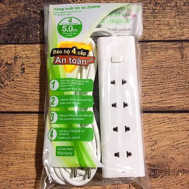 Ổ cắm 4 lỗ 1 công tắc dây 5M Gongniu GNVN-V1040-50