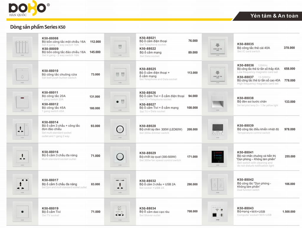 Ổ Cắm Điện Series K50 DoBo