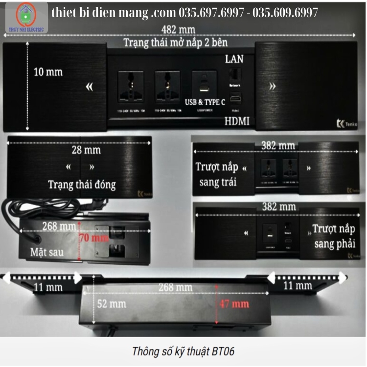 Ổ cắm âm bàn nắp trượt Tenko TK-BT06 chính hãng - cao cấp