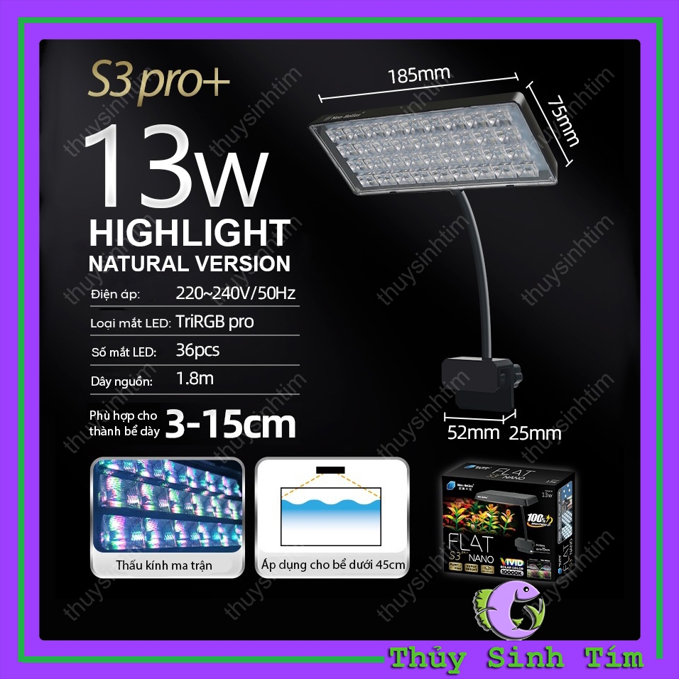 Đèn Flat Nano S3 | Thủy Sinh Tím