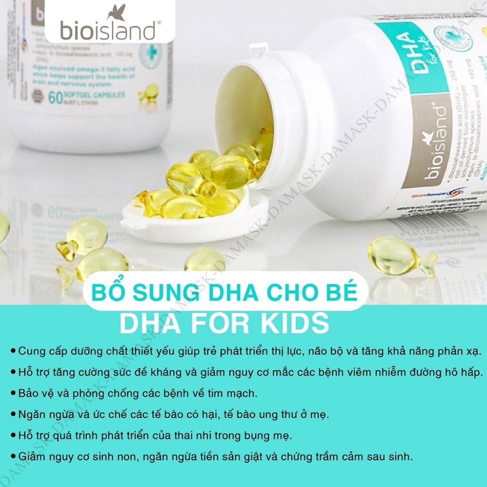 Viên bổ sung dầu cá DHA cho bé Bio Island DHA Kids Úc Damask - Mỹ Phẩm Chính Hãng