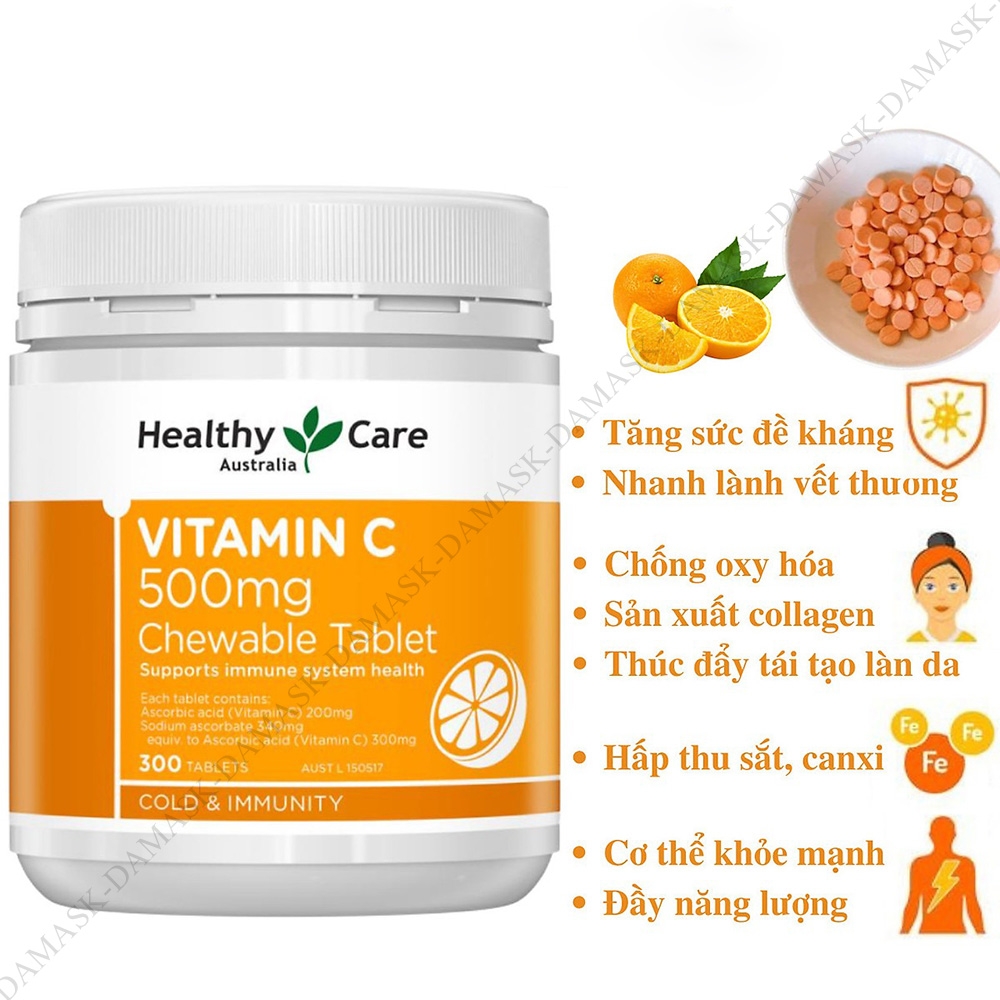 Viên nhai Vitamin C 500mg Healthy Care hộp 500 viên Úc Damask - Mỹ Phẩm ...