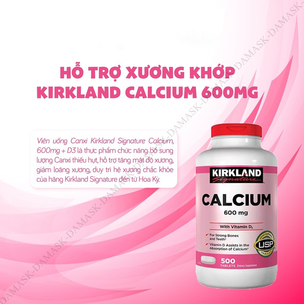 Viên uống bổ sung Canxi Calcium 600mg và vitamin D3 Kirkland Damask - Mỹ Phẩm Chính Hãng