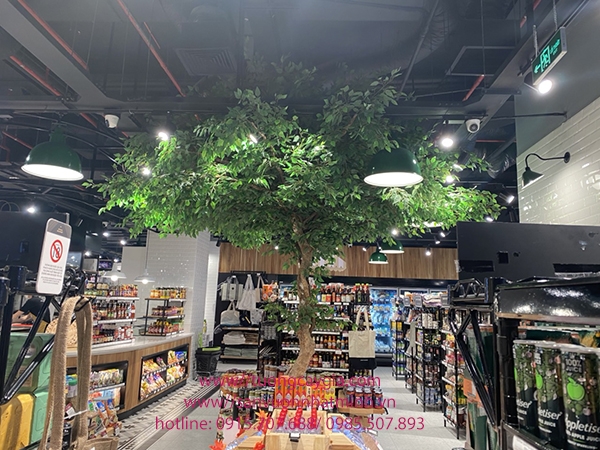 Thi công cây si xanh tại siêu thị Vinhomes Smart City Tường cây giả Nhật Minh