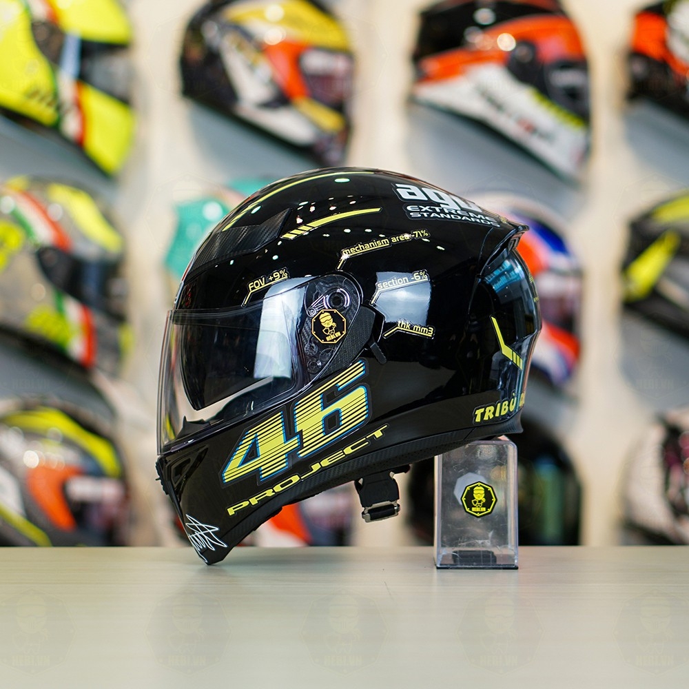 Mũ Fullface ROC 05 Đen Bóng + Dán Tem Decal AGV PROJECT 46 Đen Vàng ...