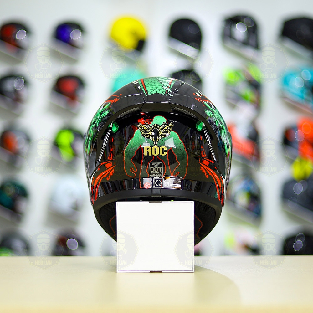 Mũ Fullface ROC 01 978 Tem V1 Đen Đỏ Xanh HULK Bóng FREESHIP