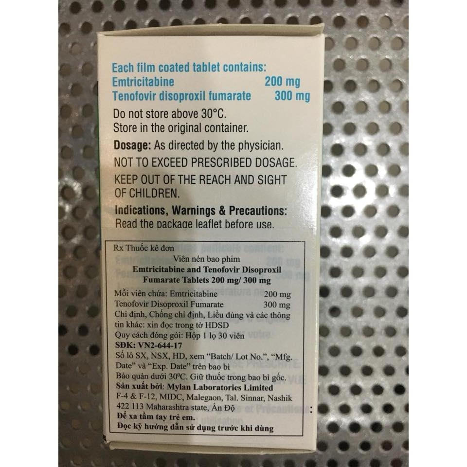 Emtricitabine 200mg/Tenofovir 300mg Mylan/ Gan -Mật - Thận/ thuốc tân ...