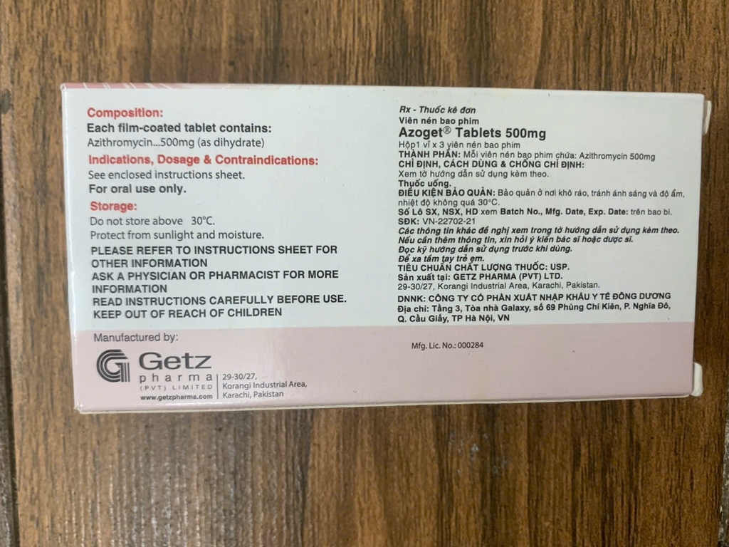 Azoget tablets 500mg | nhathuocyentrang