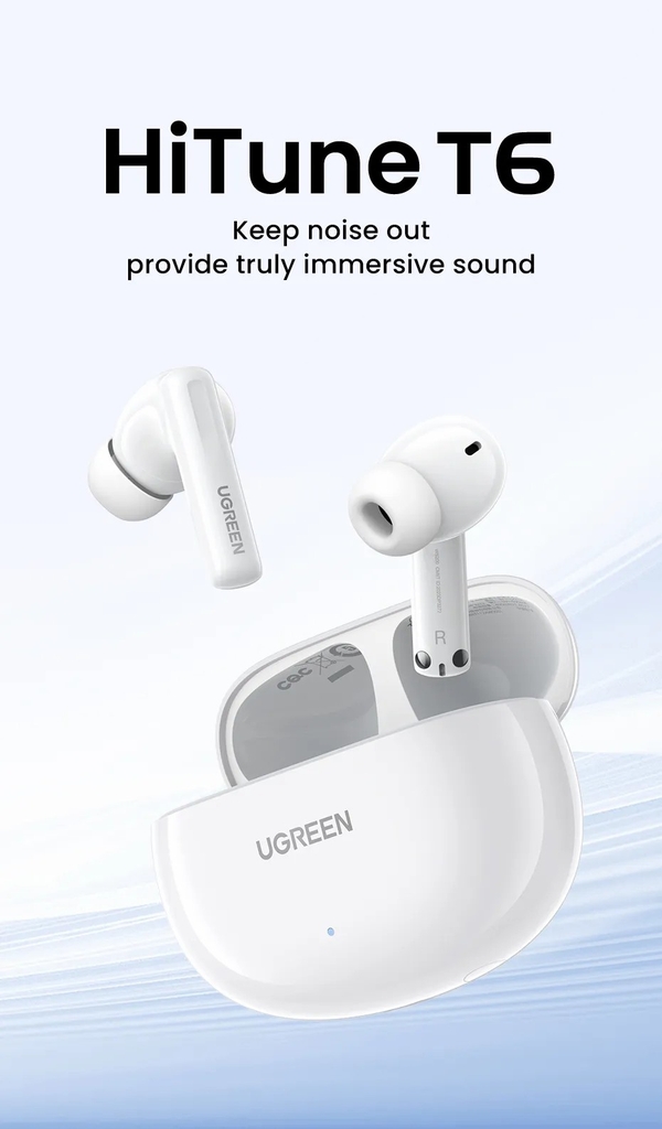 Tai nghe Ugreen Chính hãng - HiTune T6 Active Noise Reduction True Wireless T6 - Trắng | JapanSport
