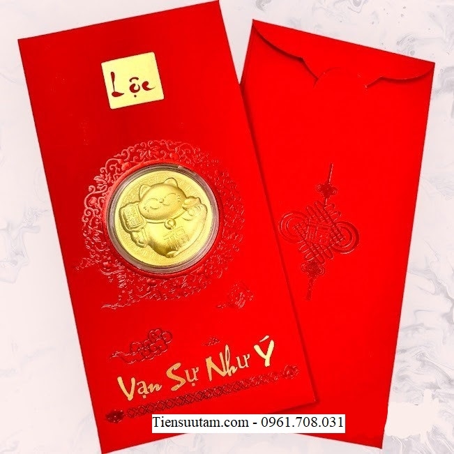 Bao Lì Xì Lộc Hình Mèo Thần Tài Mạ Vàng