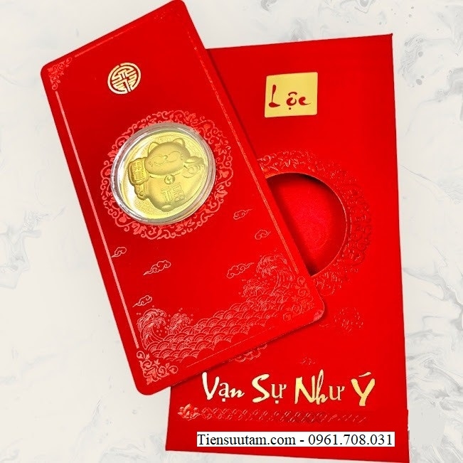 Bao Lì Xì Lộc Hình Mèo Thần Tài Mạ Vàng