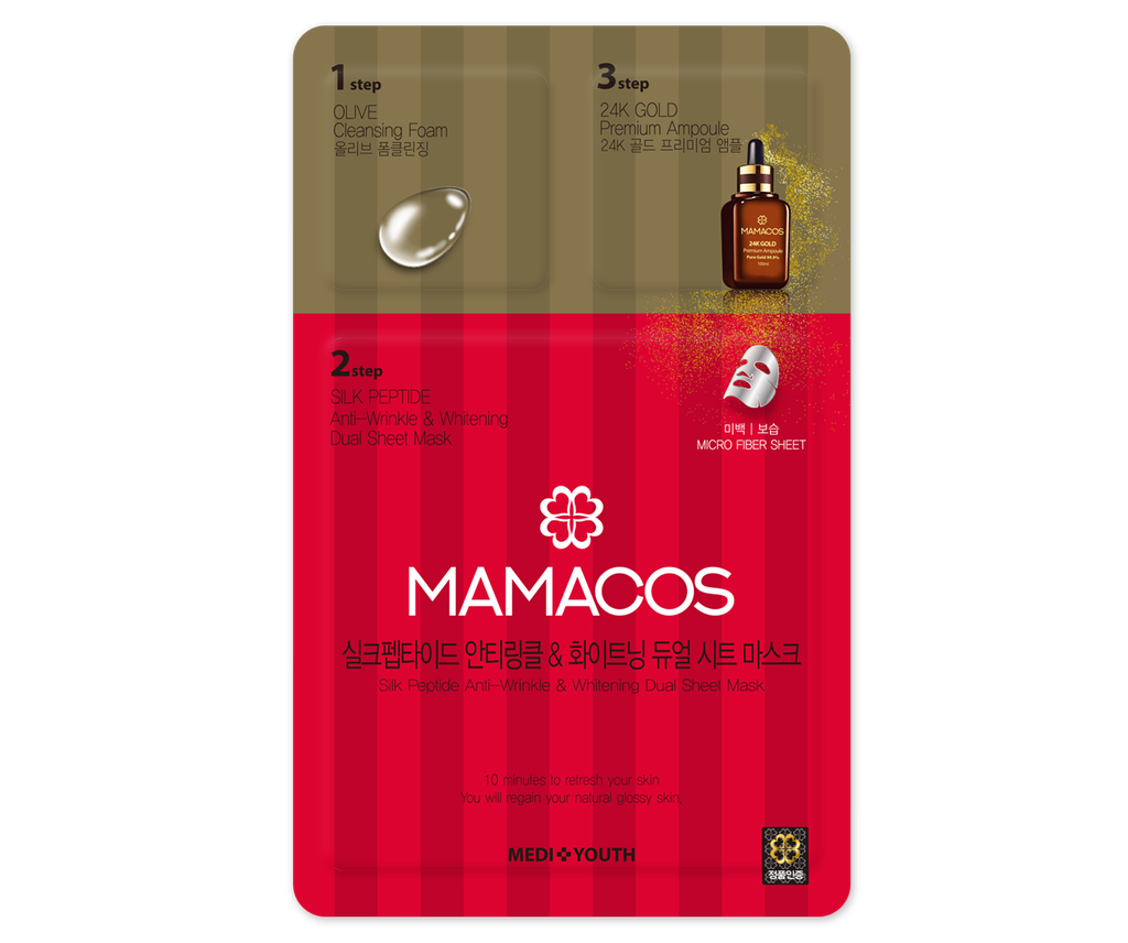 Mamacos 3 Steps Silk Peptide Anti-Wrinkle & Whitening Dual Sheet Mask ...
