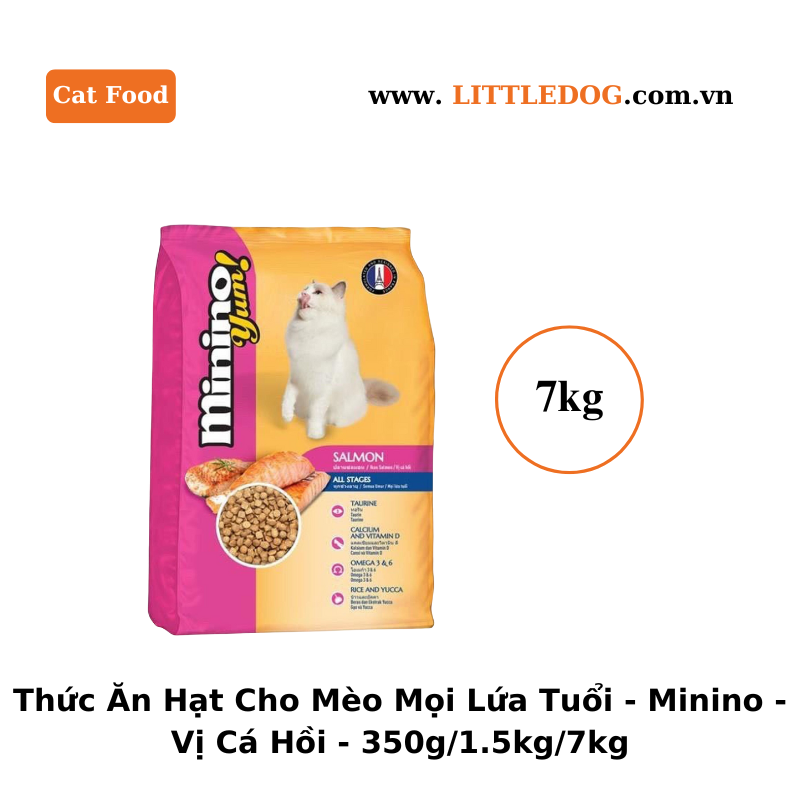 Thức Ăn Hạt Cho Mèo Mọi Lứa Tuổi - Minino - Vị Cá Hồi - 350g/1.5kg/7kg