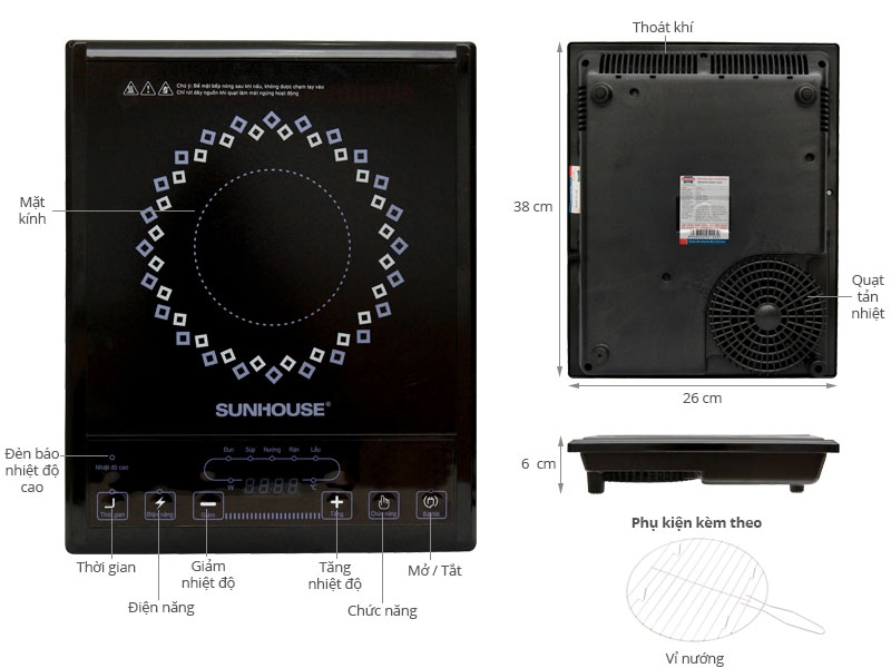 Bếp hồng ngoại Sunhouse SHD6011- Kèm vĩ nướng | HÀNG BẾP