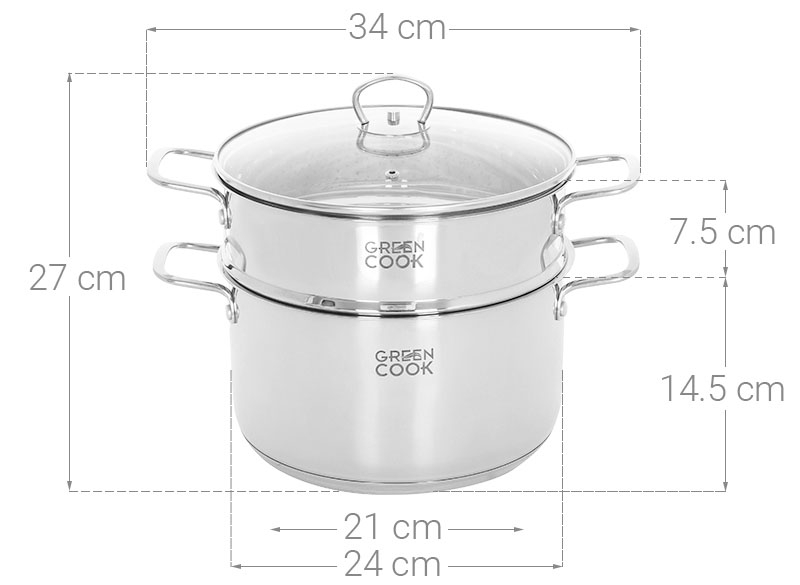 Bộ nồi chảo Green Cook GCS241-T1 có xửng hấp - Chính hãng | HÀNG BẾP