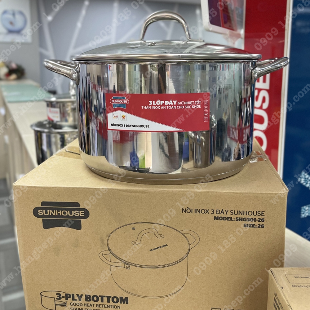 Nồi inox 3 đáy 24cm Sunhouse SHG301-24 - Sản phẩm mới | HÀNG BẾP