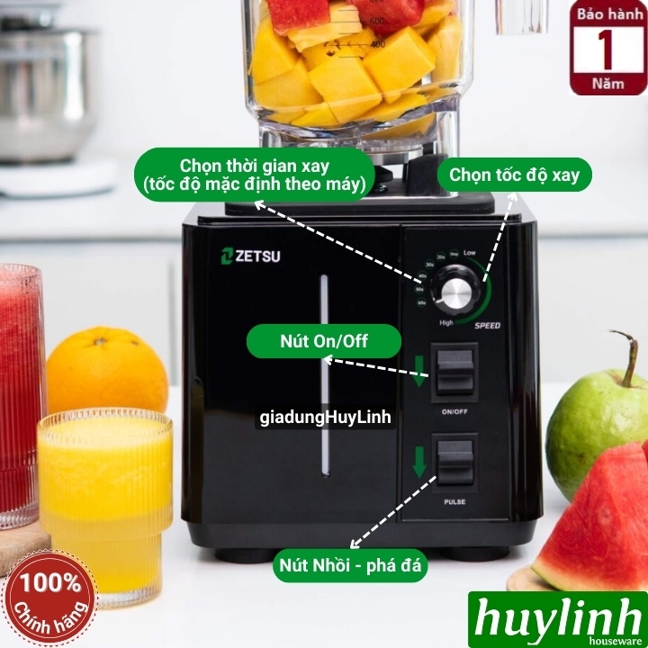 Máy xay sinh tố công nghiệp Zetsu Z-01 - Có hẹn giờ - 1660W - Dung tích ...