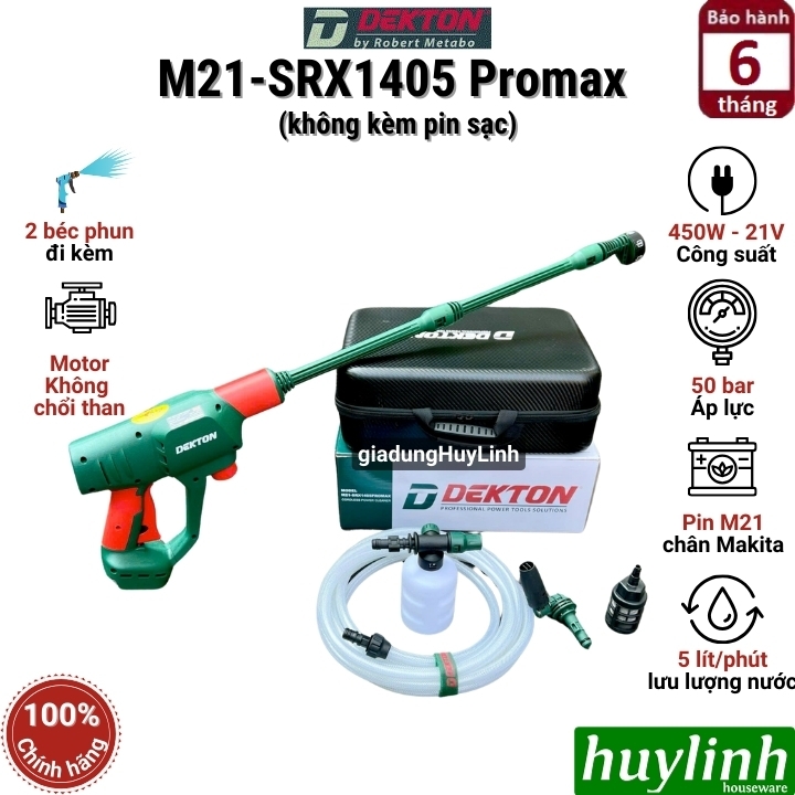 Máy xịt rửa xe dùng pin Dekton M21-SRX1405 PROMAX - không chổi than