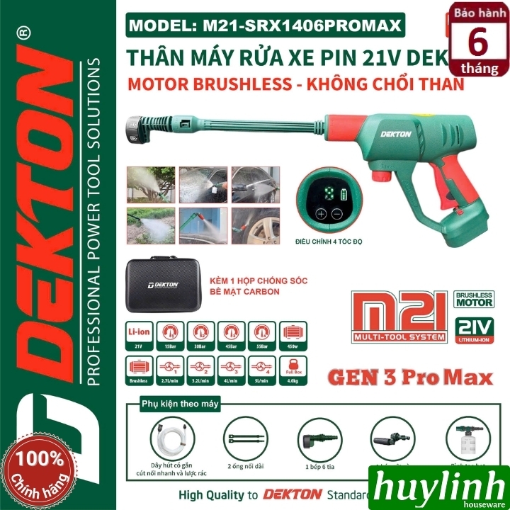 Máy xịt rửa xe dùng pin Dekton M21-SRX1406 PROMAX - 450W - Không chổi than