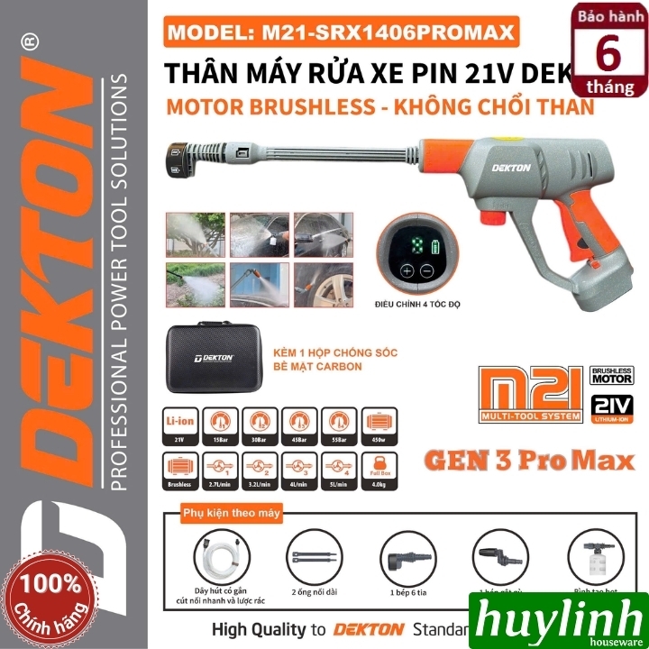 Máy xịt rửa xe dùng pin Dekton M21-SRX1406 PROMAX - 450W - Không chổi than