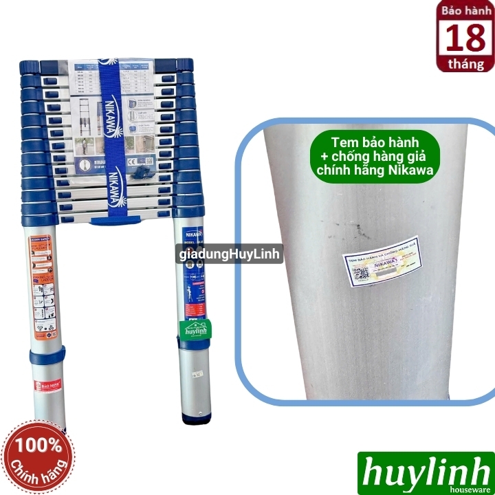 Thang nhôm rút đơn Nikawa NK-60 NEW - 5.8 mét [Mới 2025] - Tặng đệm cao su
