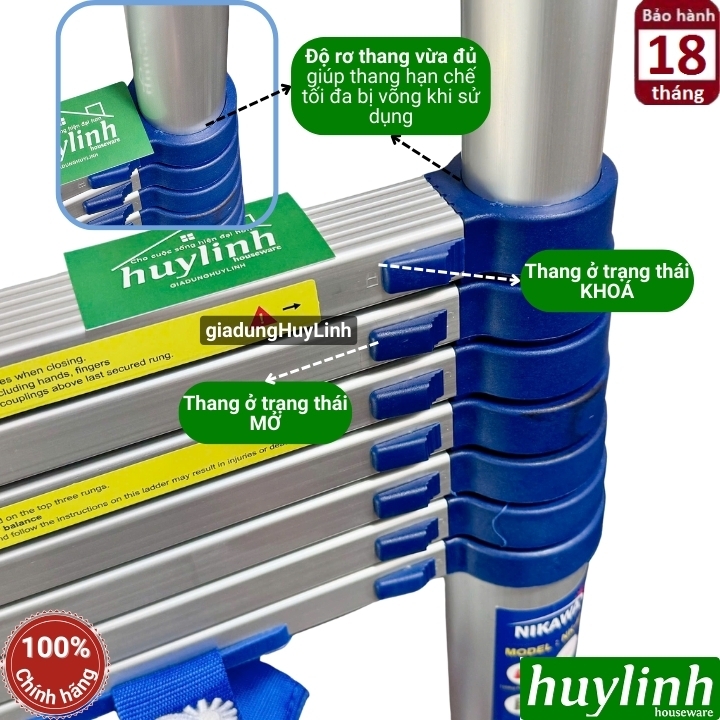 Thang nhôm rút đơn Nikawa NK-54 NEW - 5.4 mét [Mới 2024] - Tặng đệm cao su