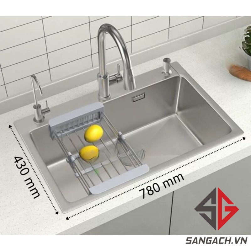 CHẬU CHÉN 1 HỘC INOX 201 78X43 CAO CẤP SAGA CR21 - Showroom Sàn Gạch