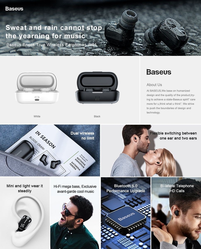 Tai nghe True Wireless Baseus Encock W01 Earphones Nam Phụ Kiện