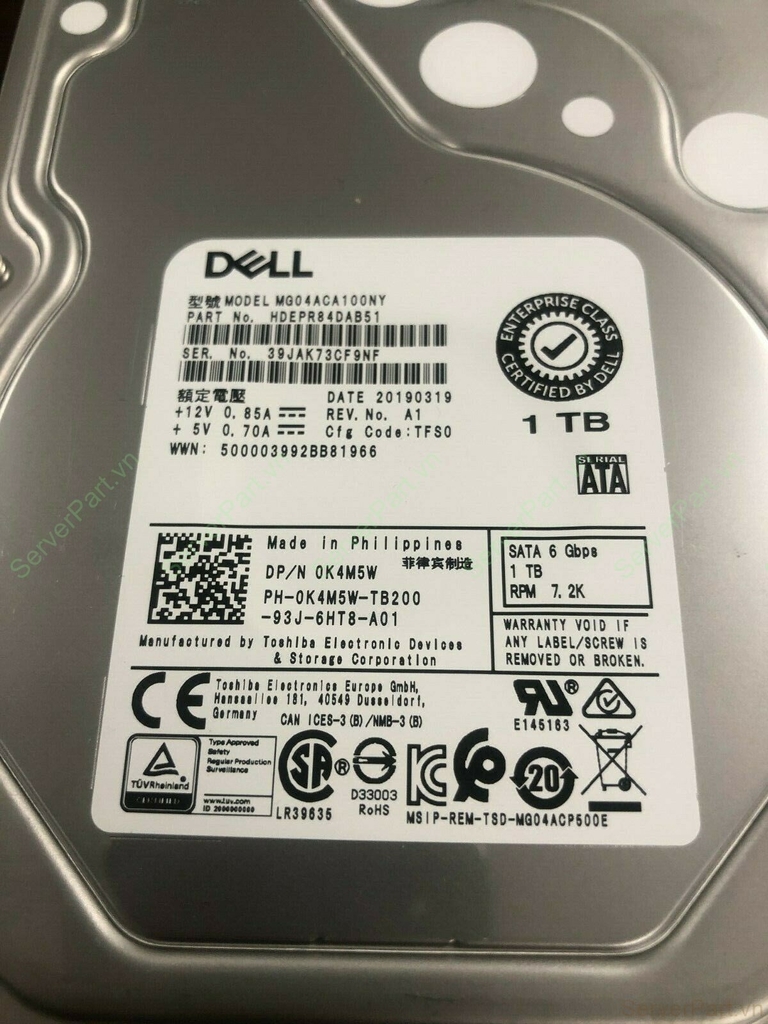 K4M5W 0K4M5W Ổ cứng HDD sata Dell 1tb 7.2k 3.5" 6G | ServerPart.vn