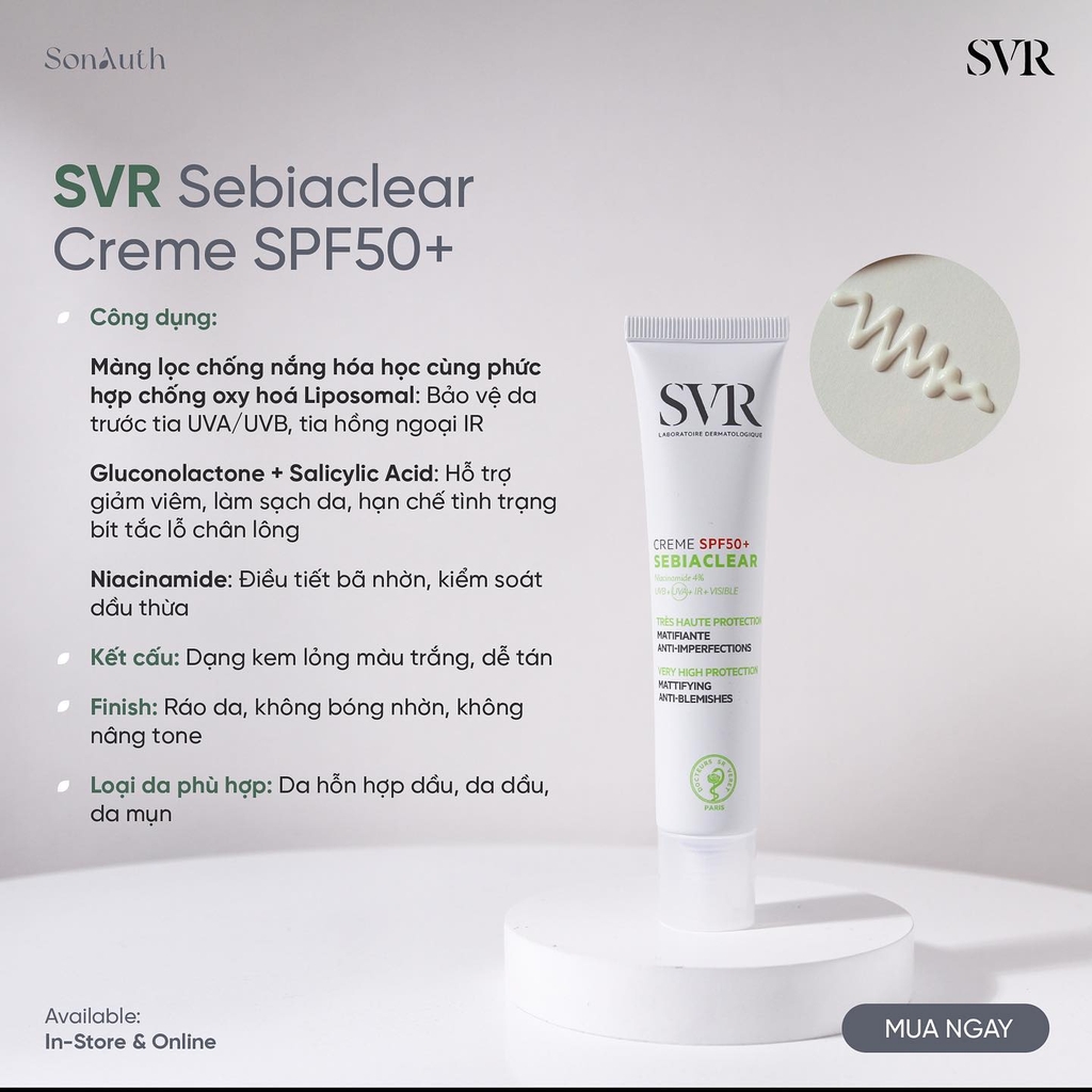 Kem Chống Nắng SVR Sebiaclear Creme SPF50 40ml [Đại Lý Chính Hãng ...