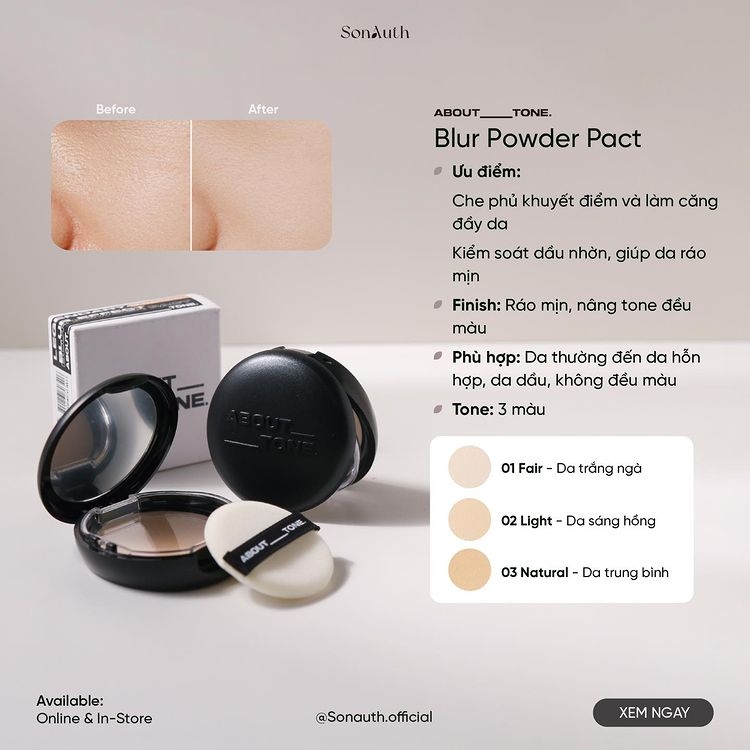 Phấn Phủ About Tone Blur Powder Pact 8g | SonAuth Official