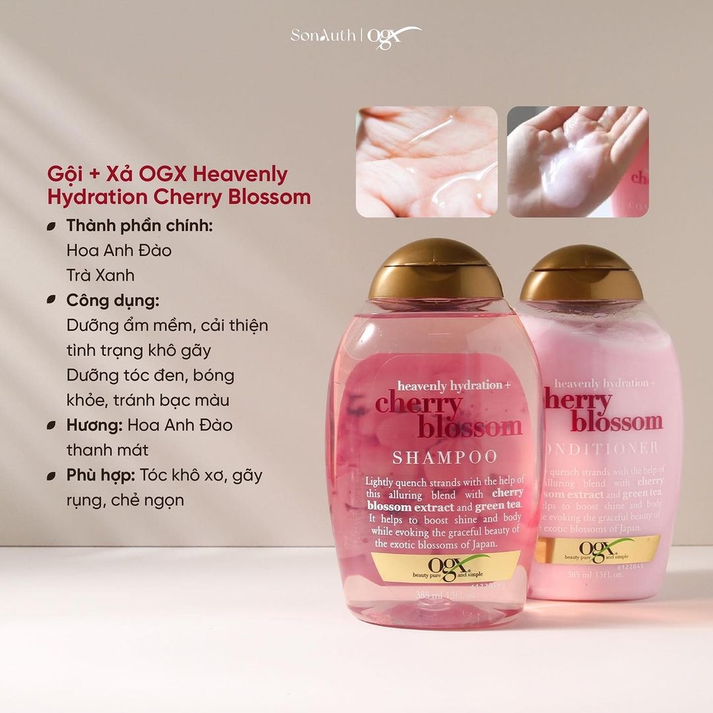Dầu Gội, Xả OGX Heavenly Hydration+Cherry Blossom 385ml (NK) | SonAuth Official