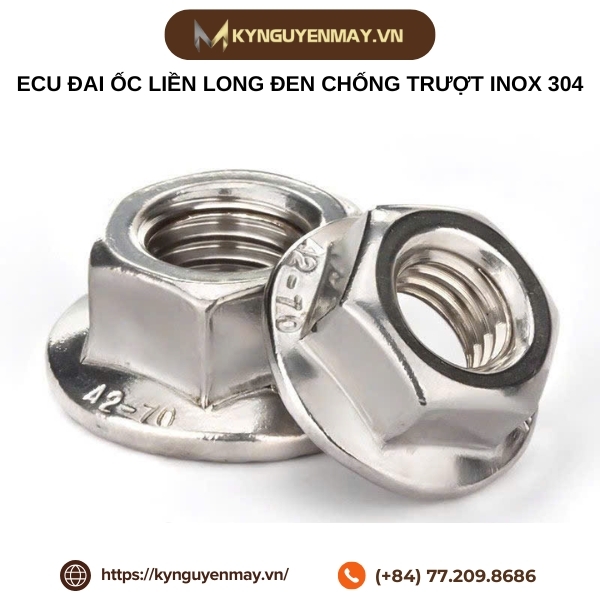 ECU Đai Ốc Liền Long Đen Chống Trượt Inox 304
