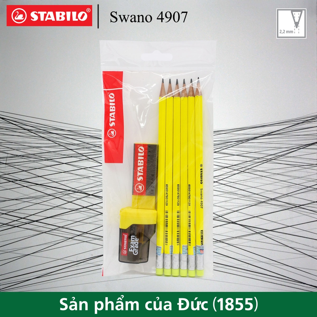 Bộ 6 bút chì gỗ STABILO Swano 4907 HB – Độ bền cao, viết êm, thân neon ...