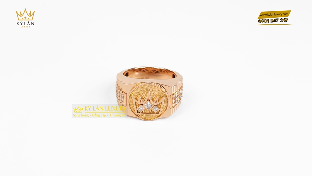 Nhẫn vàng nguyên khối đính kim logo KYLAN | Kỳ Lân Luxury