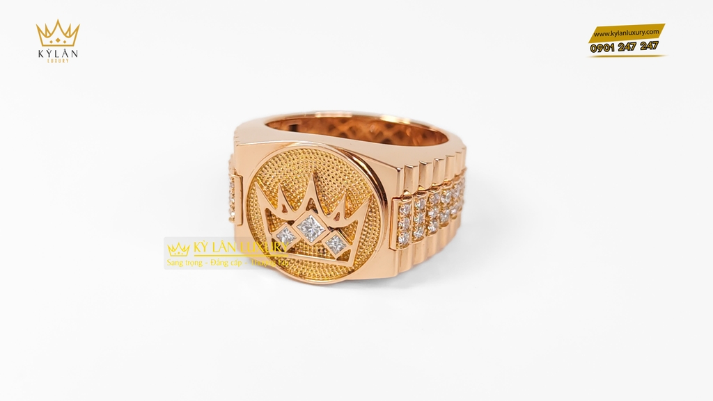Nhẫn vàng nguyên khối đính kim logo KYLAN | Kỳ Lân Luxury