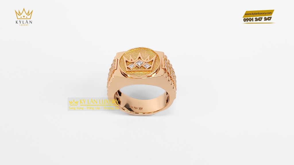 Nhẫn vàng nguyên khối đính kim logo KYLAN | Kỳ Lân Luxury