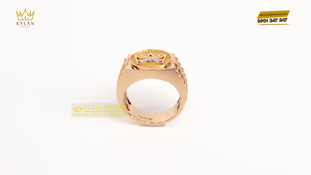 Nhẫn vàng nguyên khối đính kim logo KYLAN | Kỳ Lân Luxury