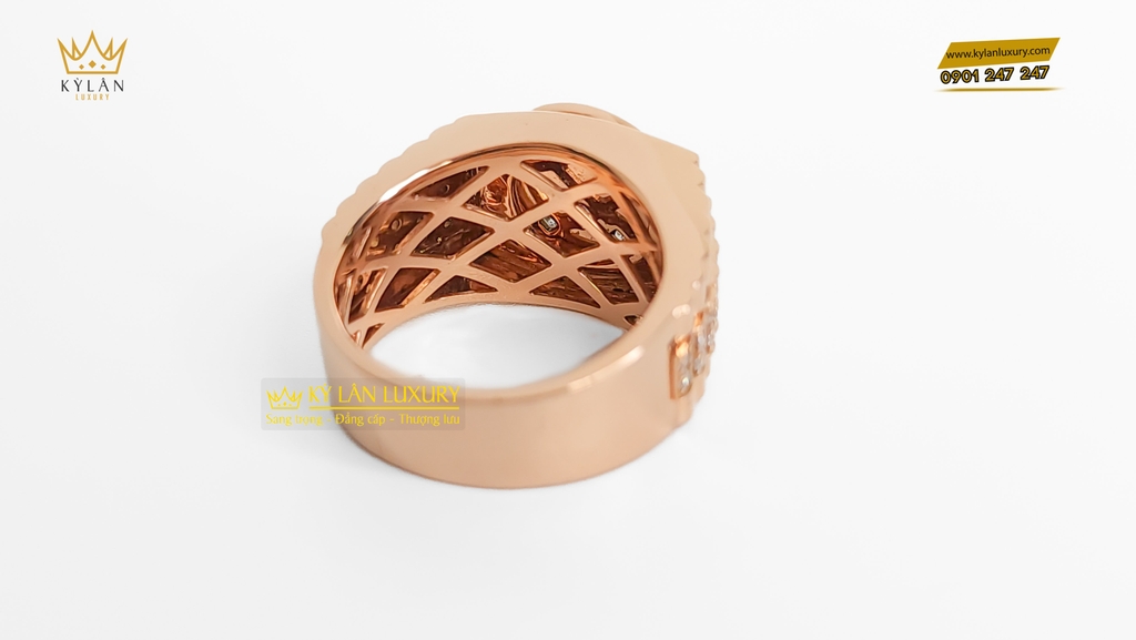 Nhẫn vàng nguyên khối đính kim logo KYLAN | Kỳ Lân Luxury
