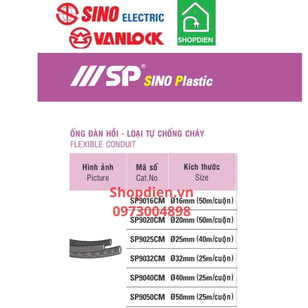 Ống mềm ruột gà đàn hồi luồn dây điện PVC D40 SINO SP9040CM Flexible ...