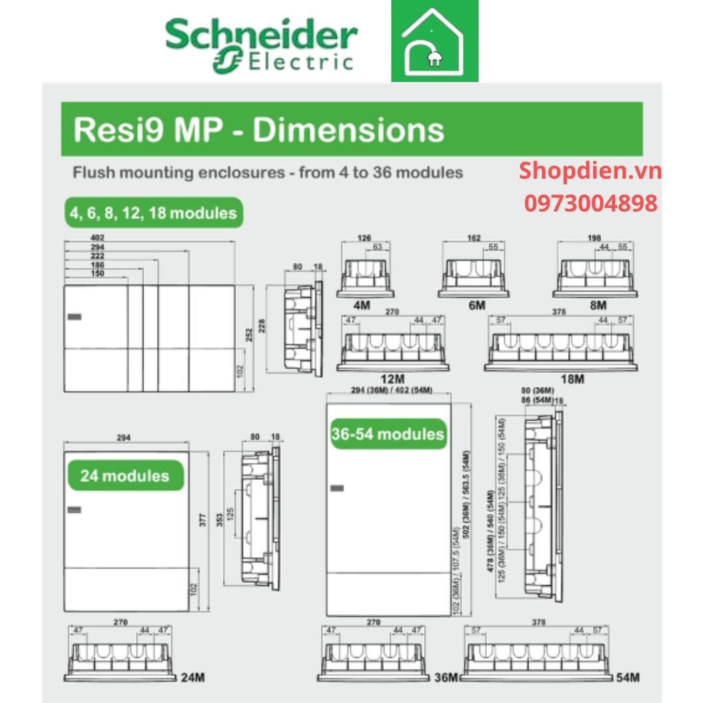 MIP22118 Schneider tủ điện âm tường 18 modules Resi9 MP cửa trắng CÔNG ...