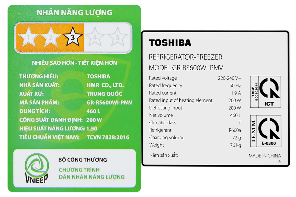 Tủ lạnh Toshiba Inverter 460 lít Side By Side GR-RS600WI-PMV(37)-SG | LG Store