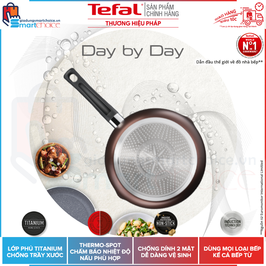 CHẢO CHIÊN SÂU LÒNG TEFAL DAY BY DAY G1436405 24CM Smart Choice